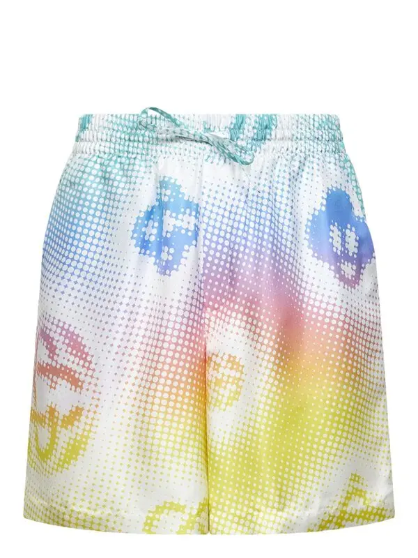 Casablanca Silk Blend Drawstring Shorts With Printed Detail - White