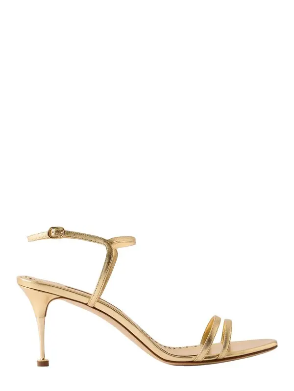 Manolo Blahnik Metallic Leather Stiletto Sandals - Nude