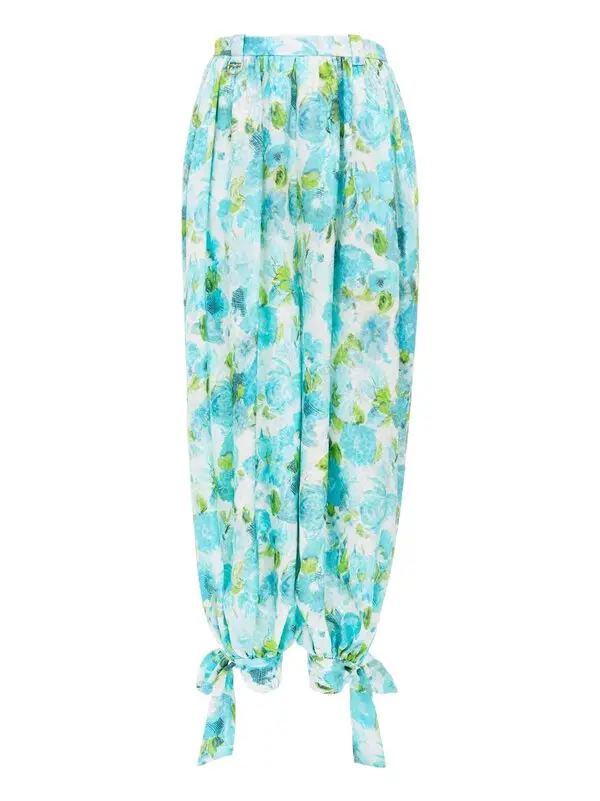 Chloé Floral-print Jacquard High-waisted Trousers - White-blue