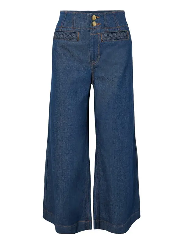 Zimmermann High-waisted Flared Jeans With Woven Details - Dark Blue