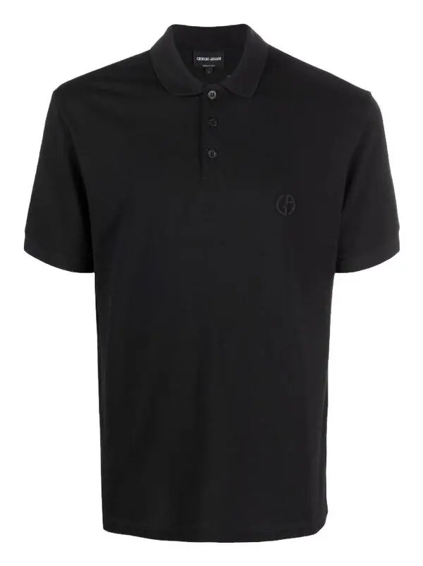 Giorgio Armani Logo Embroidered Short-sleeved Polo Shirt - Black