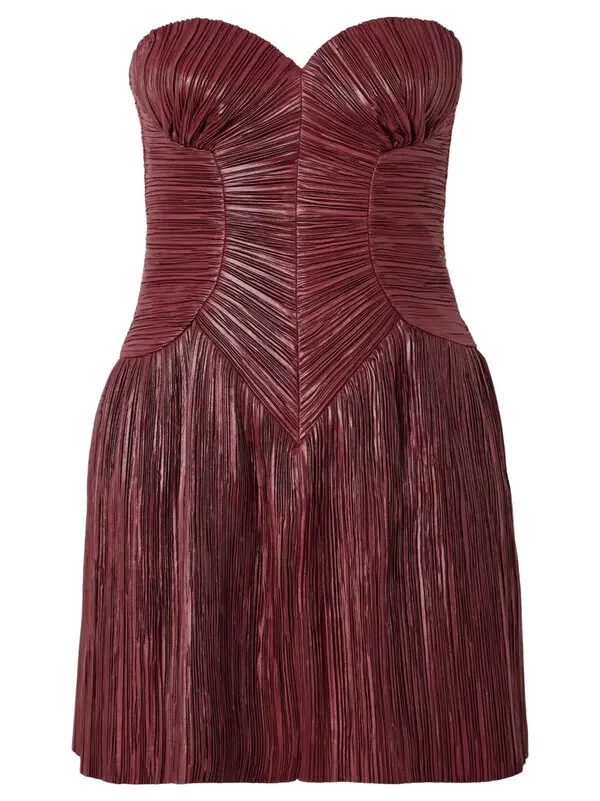 Cult Gaia Strapless Sweetheart Neckline Plissé-satin Mini Dress - Red
