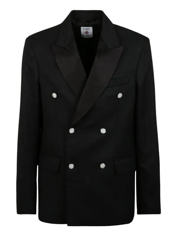 Casablanca Double-breasted Satin-lapel Blazer - Black