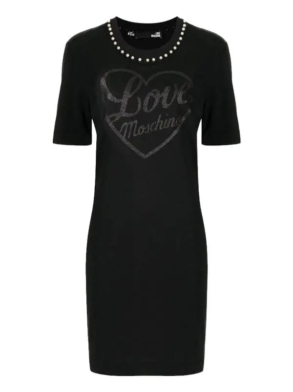 Moschino Pearl-trimmed T-shirt Dress - Black