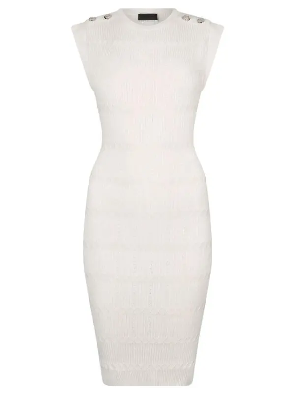 Liu Jo Sleeveless Knit Dress With Gold Buttons - White