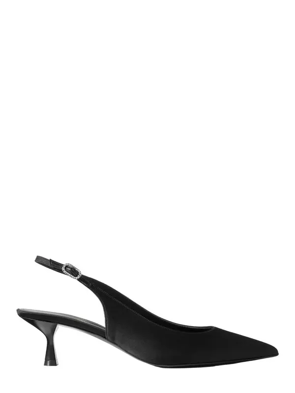 Stella McCartney Satin Slingback Pumps With Crystal Embellished Buckles - Black