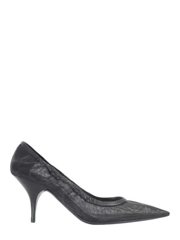 Miu Miu Ruched Mesh Fabric Pumps With Embroidered Logo - Black