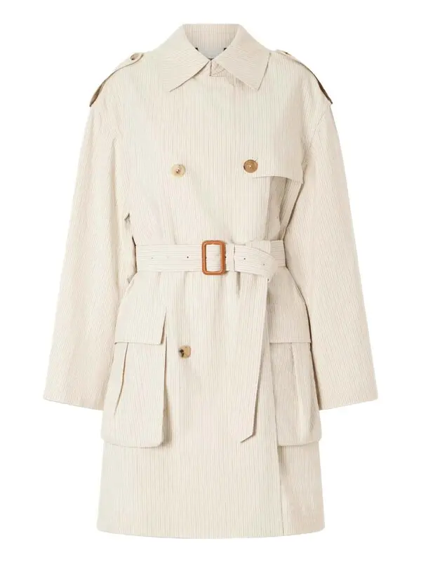 Dries Van Noten Double-breasted Belted Striped Trench Coat - White