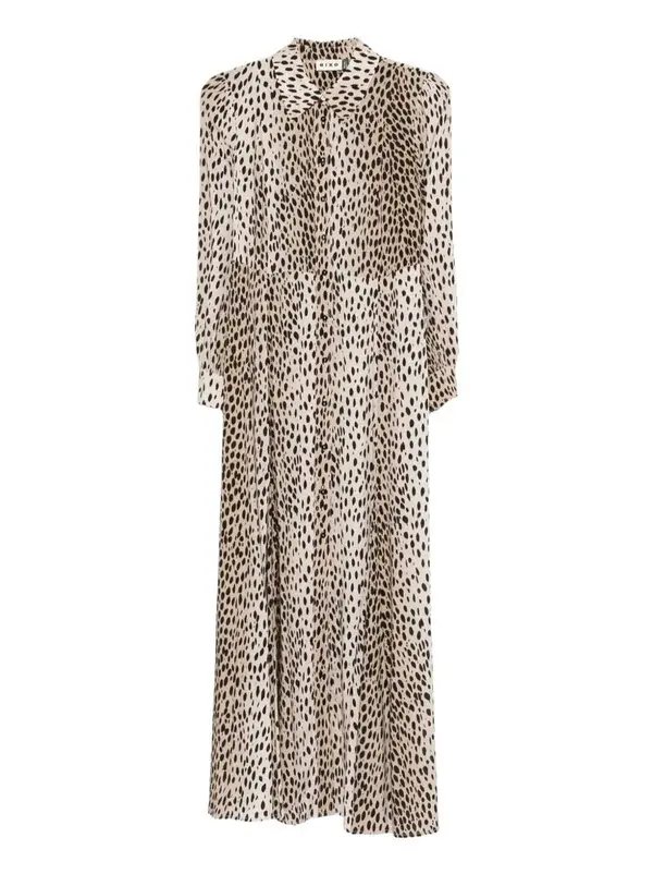 Rixo Maddison Printed Long Sleeve Shirt Dress - Nude