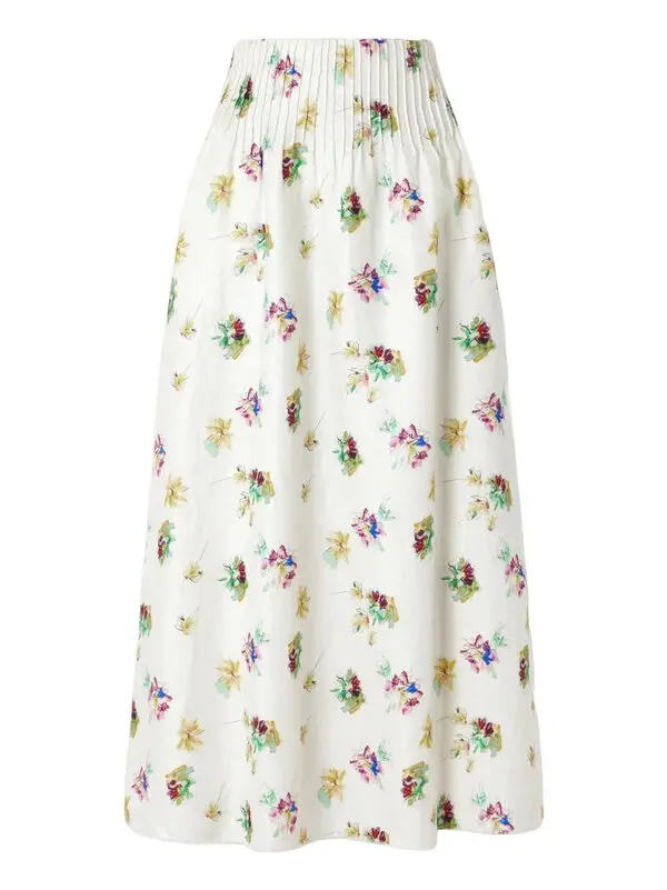 Gabriela Hearst Penelope Pintucked Floral-print Linen-twill Maxi Skirt - Ivory