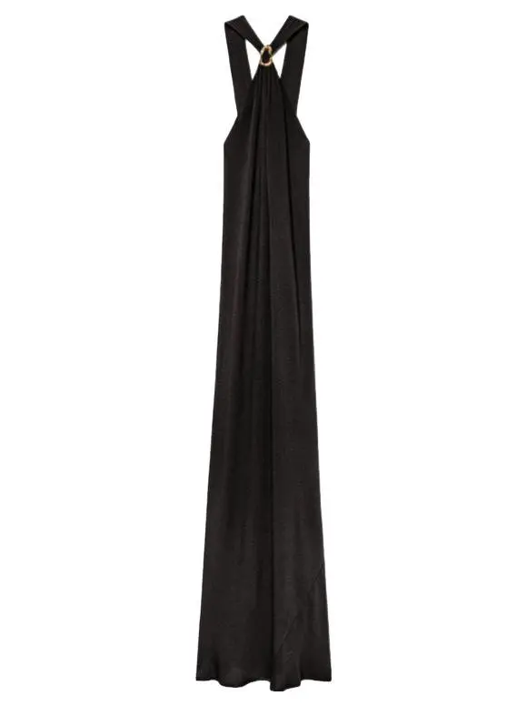 FORTE_FORTE Ring Halterneck Maxi Dress - Black