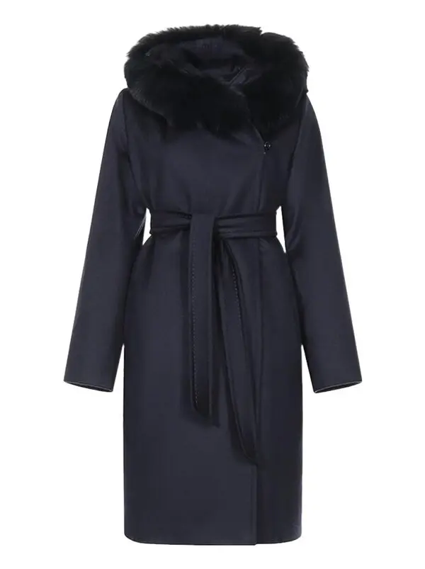 Max Mara Hooded Waist Coat With Fur Trim - Black