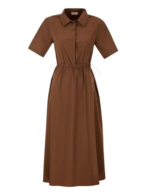 Herno Short Sleeve Collared Dress With Drawstring Waist - Brown