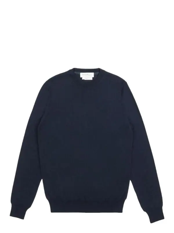 FERRAGAMO Round Neck Long Sleeve Knit Sweater - Black