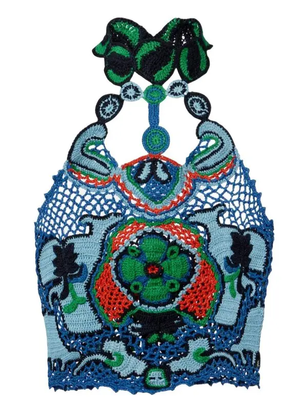 Etro Floral Crochet Cotton Crop Top - Blue