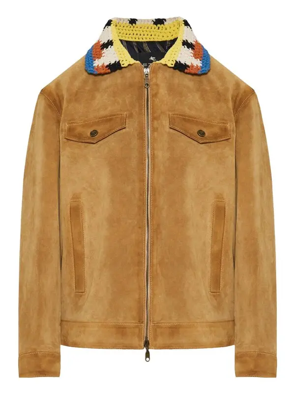 Etro Crocheted Collar Suede Jacket - Marrone