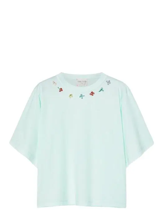 FORTE_FORTE Cotton Jersey T-shirt With Embroidered Floral Detail - Plume