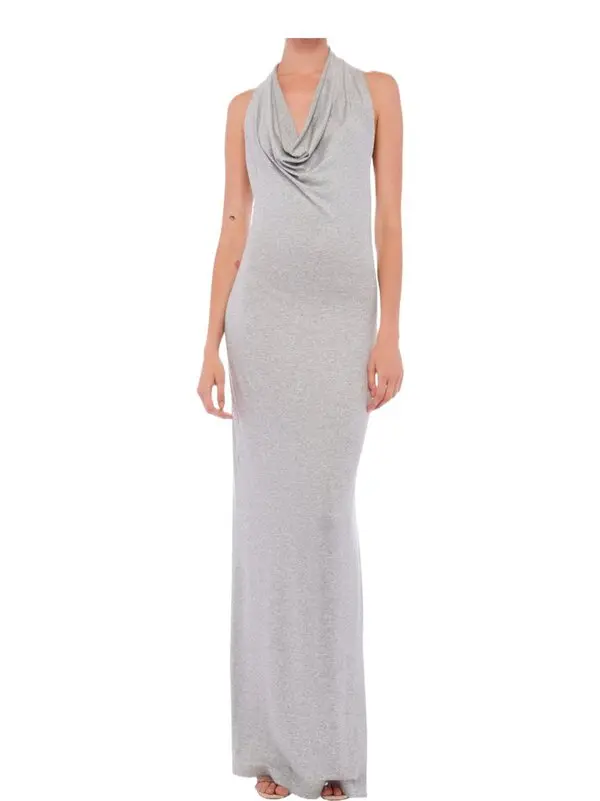 Norma Kamali Halter Neeta Side Slit Gown - Light Gray