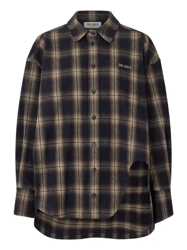 Attico Oversized Checked Cotton-flannel Shirt - Black