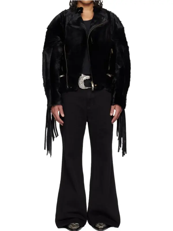 LU'U DAN Year Of The Horse Series Pony Moto Leather Jacket - Black