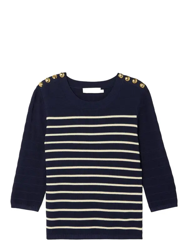 Zimmermann Luna Striped Button-detailed Sweater - Black
