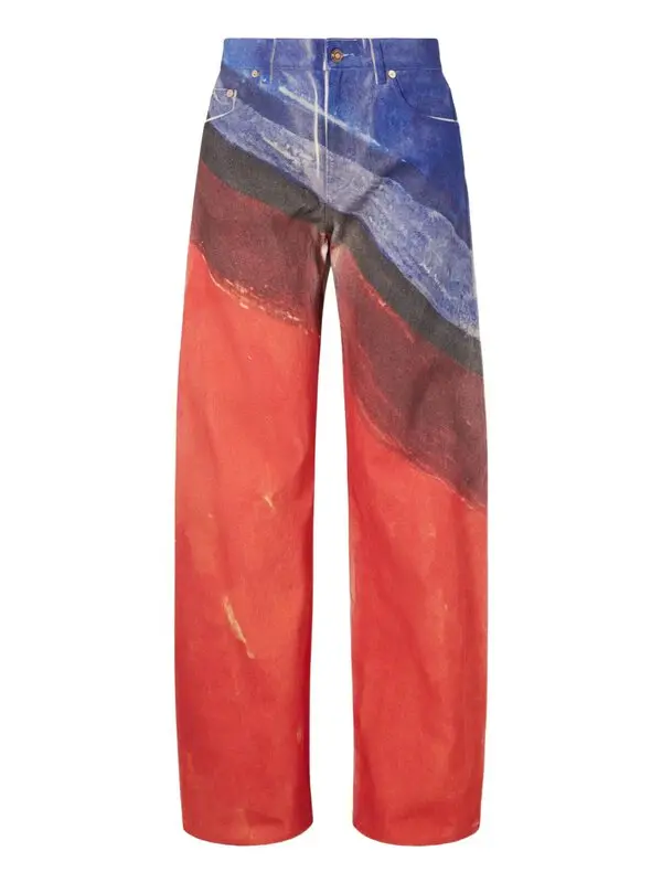 Gabriela Hearst Amoret Printed High-rise Barrel-leg Recycled Jeans - Tomato Red
