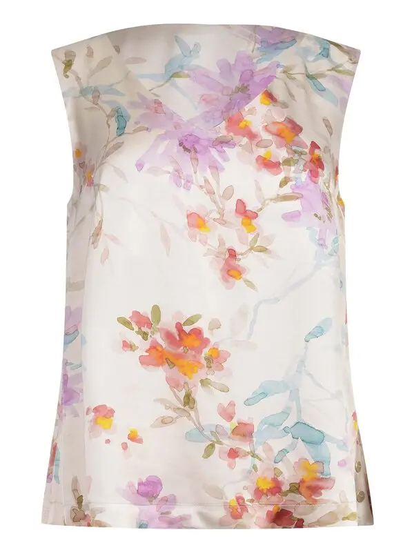 Herno Floral V-neck Sleeveless Top - White