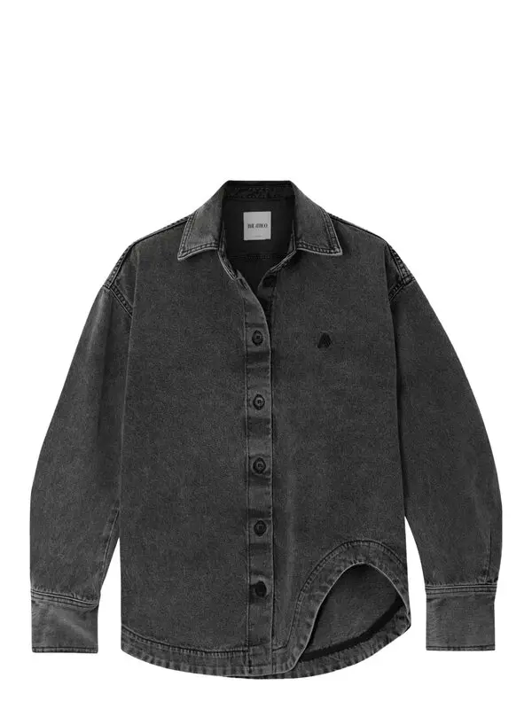 Attico Asymmetric Embroidered Denim Shirt - Black