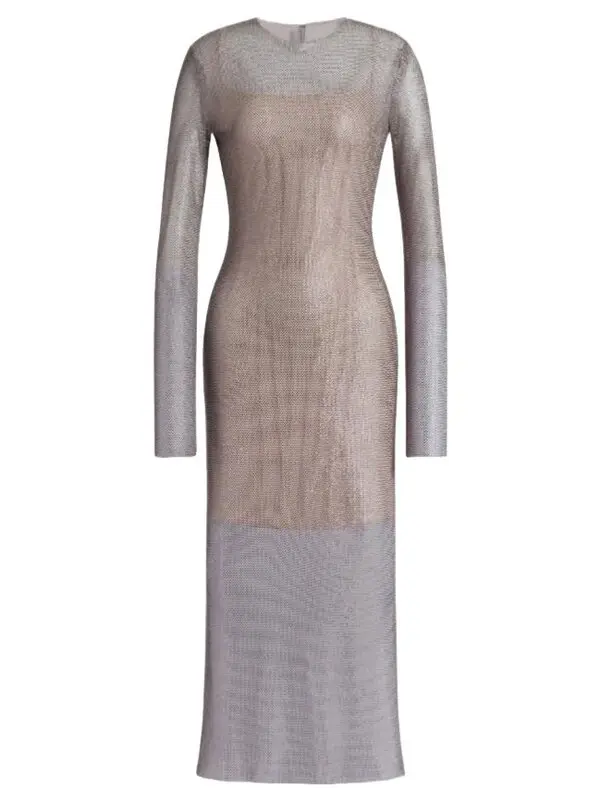 Alberta Ferretti Long Sleeve Mesh Dress - Gray