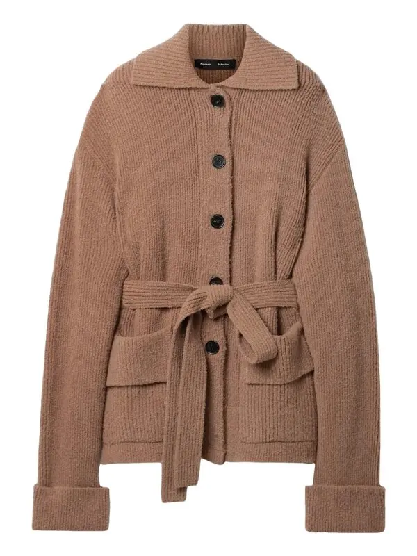 Proenza Schouler Ribbed Knit Belted Cardigan - Tan