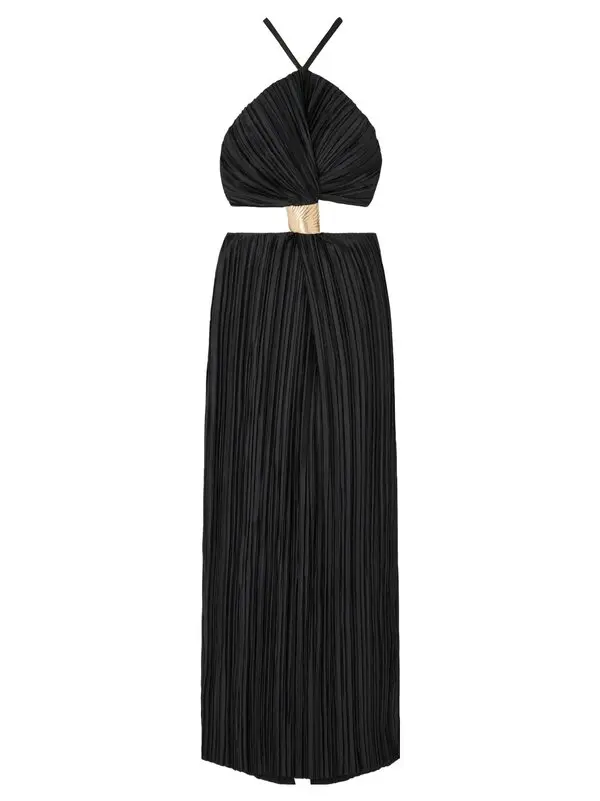 Cult Gaia Mitra Embellished Open-back Maxi Dress With Pleats - Black