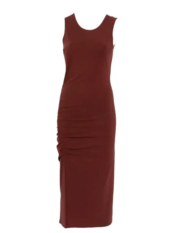 Patrizia Pepe Sleeveless Ruched Midi Dress With Slit - Wood Brown