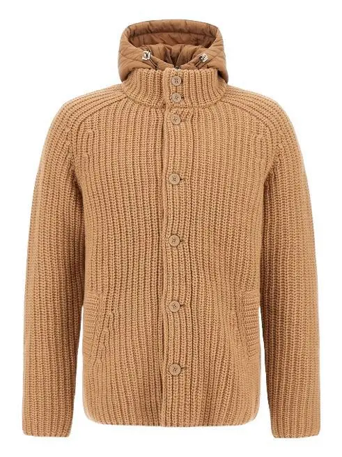 Herno Hooded Ribbed-knit Jacket - Camel