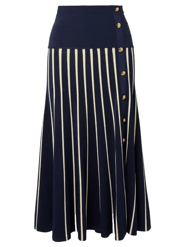 Zimmermann Luna Pleated Midi Skirt - Navy Blue/cream