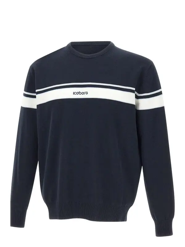 Iceberg Stripe Logo Knitted Sweater - Black