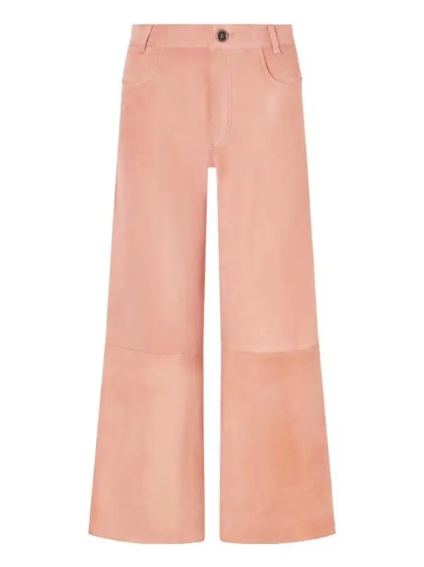 Stouls Straight Wide-leg Cropped Suede Pants - Pink