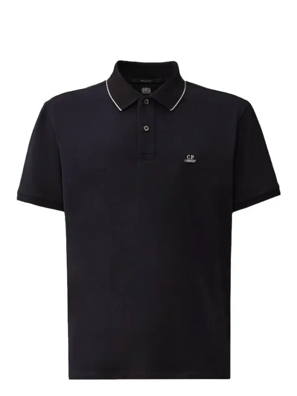 C.P. COMPANY Stretch Piquet Short Sleeve Striped Collar Polo Shirt - Blue