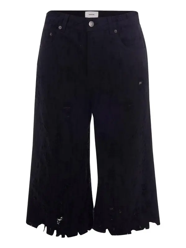 HAIKURE Distressed Wide-leg Shorts - Black
