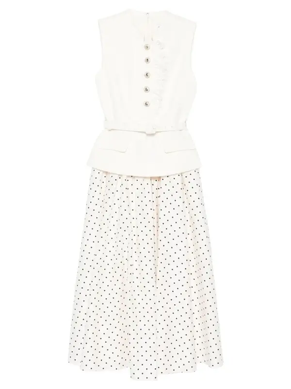 SELF-PORTRAIT Polka Dot Belted Midi Dress - White