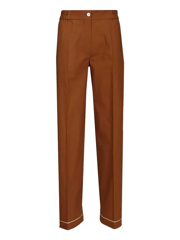 FORTE_FORTE Cotton Poplin Trousers With Contrast Piping - Brown