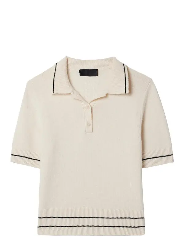 NILI LOTAN Short-sleeved Polo Sweater With Ribbed Trim - Ivory