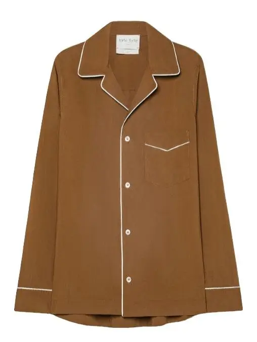 FORTE_FORTE Poplin Shirt With Contrasting Piping - Chocolate
