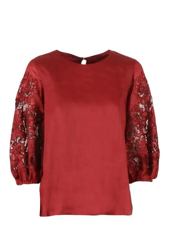 Max Mara Lace Sleeve Top - Red