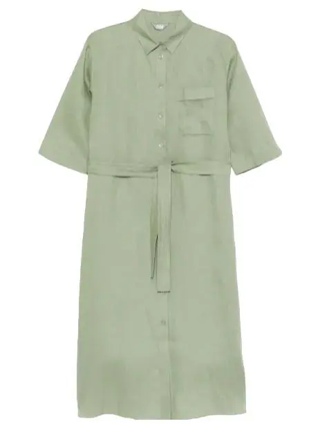 Max Mara Button Belt Linen Midi Dress - Sage Green