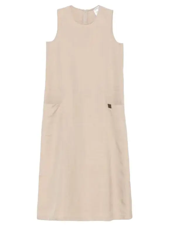 Max Mara Sleeveless Midi Dress With Round Neck And Straight Hem - Beige