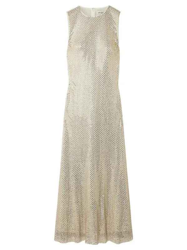 SELF-PORTRAIT Crystal-embellished Stretch-mesh Maxi Dress - Nude