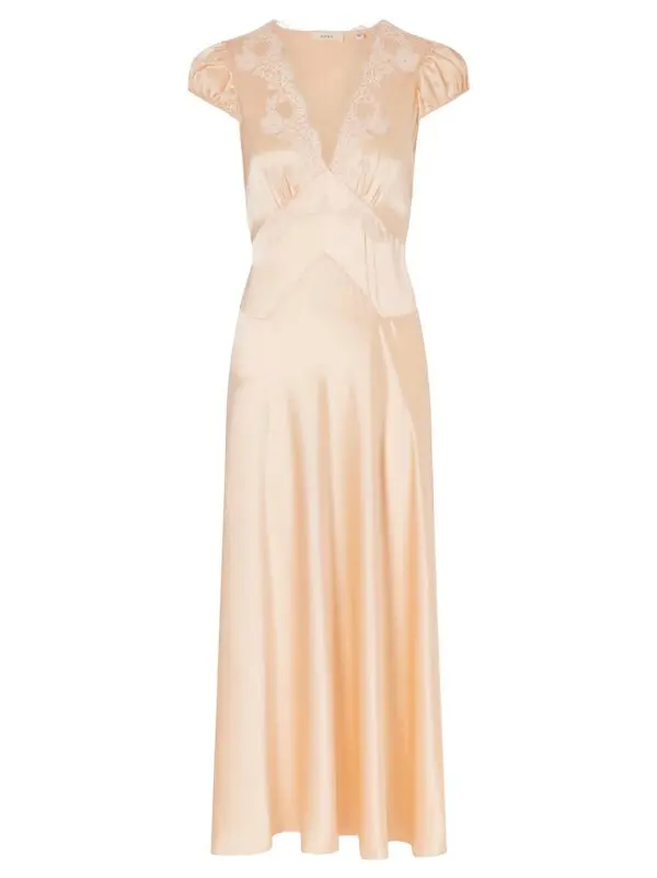 DÔEN Corded Lace-trimmed Silk-satin Midi Dress - Nude