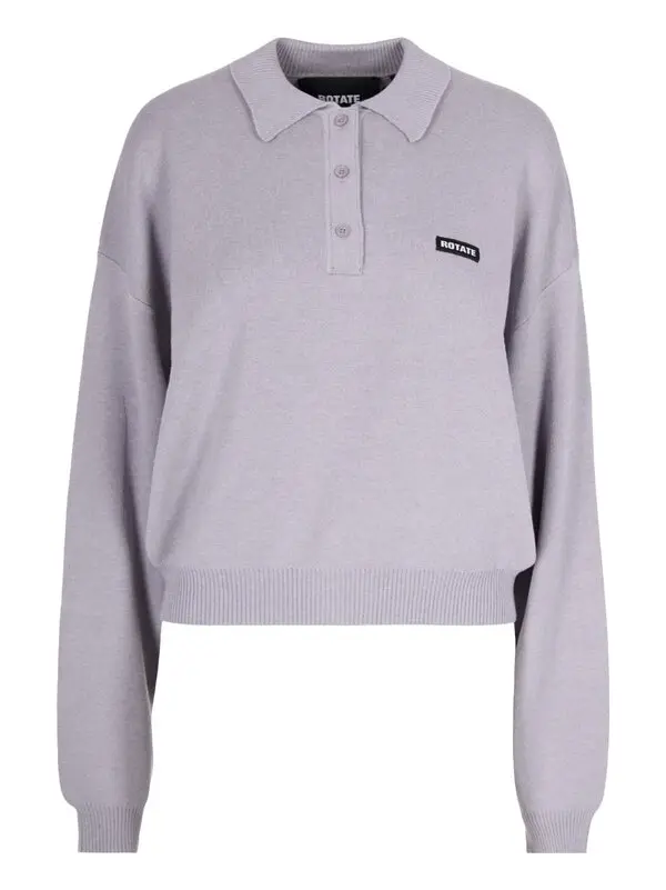 ROTATE BY BIRGER CHRISTENSEN Slinky Knit Buttoned Polo Top - Gray