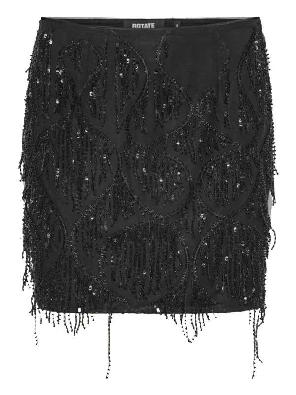 ROTATE BY BIRGER CHRISTENSEN Sequined Tassel Straight Silhouette Skirt - Black