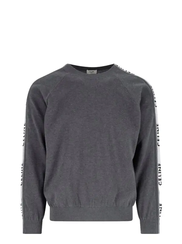 Celine Crewneck Sweater In Cotton With Ribbed Details - Grey